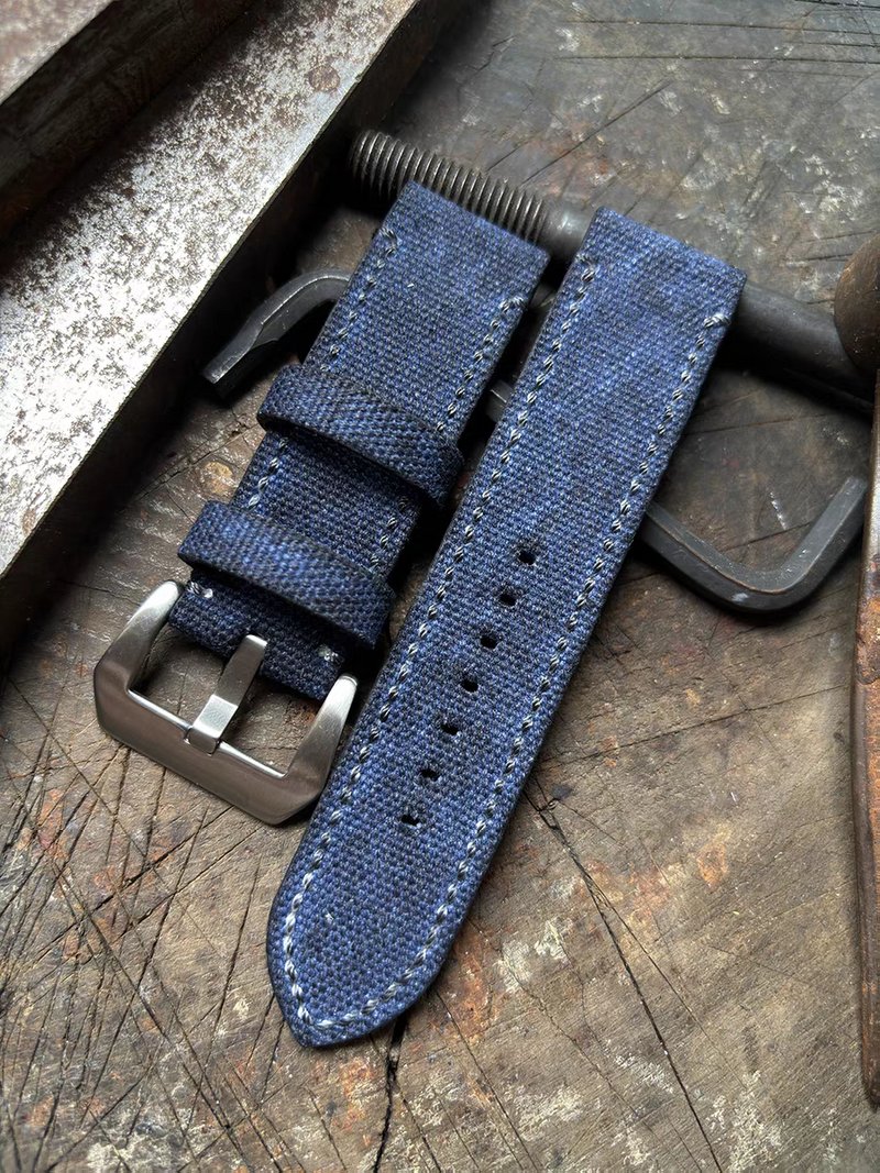 (Besopke) Navy Blue Military-style vintage distressed canvas watch str